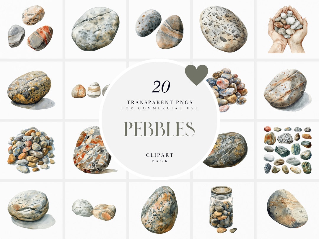 Watercolor Pebble Clipart, Round Shaped Pebbles, Pile of Pebbles ...