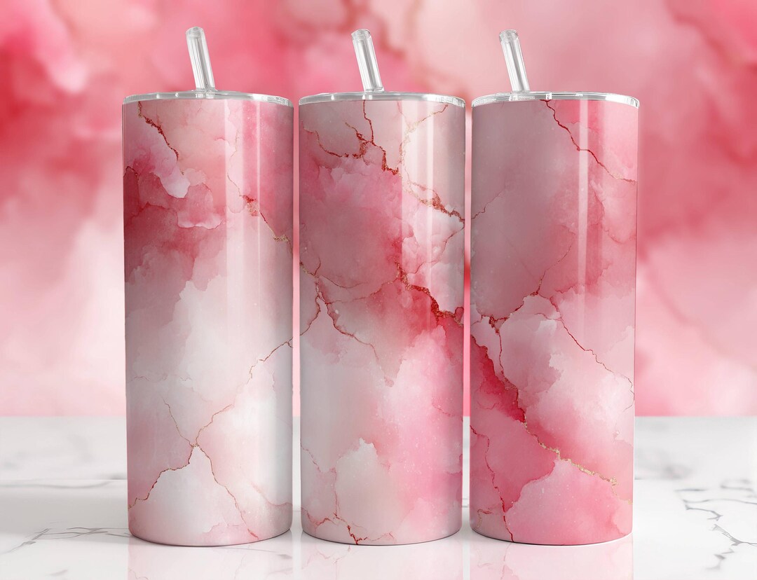 20 Oz Skinny Tumbler Wrap, Pink Alcohol Ink, Soft Marble Art, Straight ...