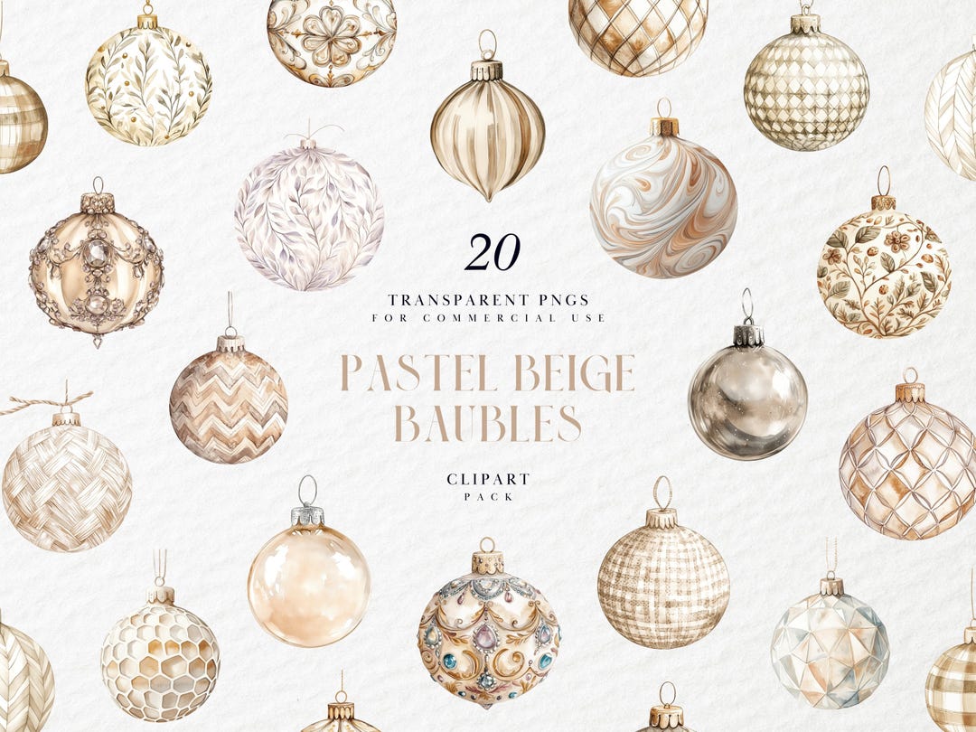 Watercolor Pastel Beige Christmas Globes, Balls, Baubles, Tree Decor ...