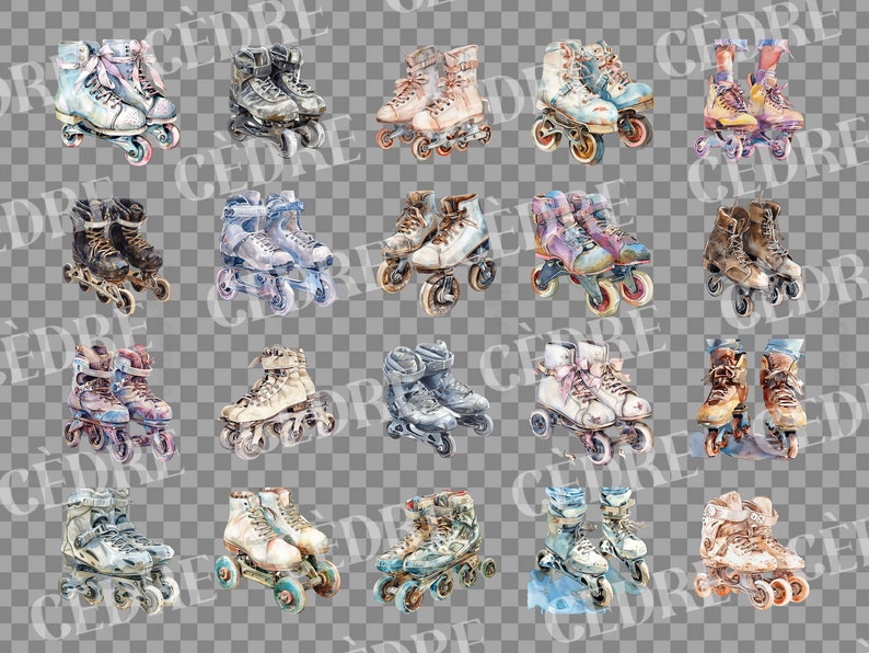 Watercolor Roller Blades Clipart, Groovy Rolling Blades Clipart ...