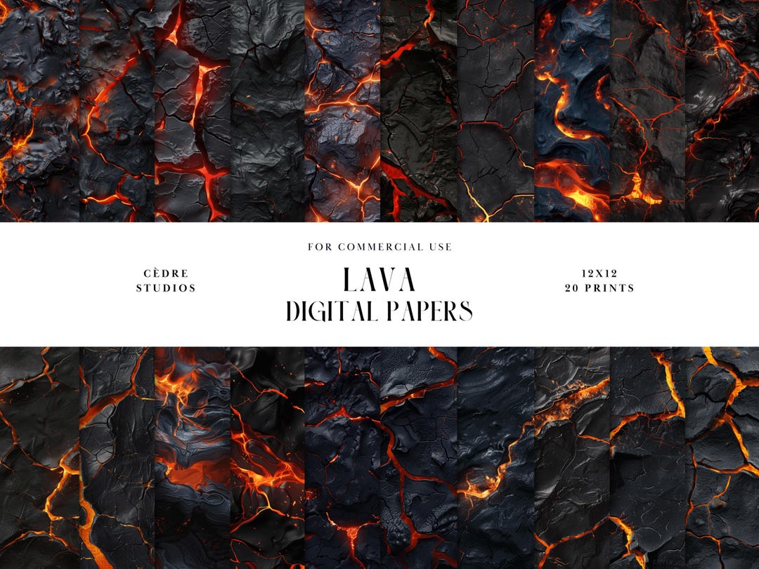 Molten Lava Digital Papers, Black Red Magma Digital Background, Digital ...