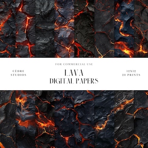Molten Lava Digital Papers, Black Red Magma Digital Background, Digital ...