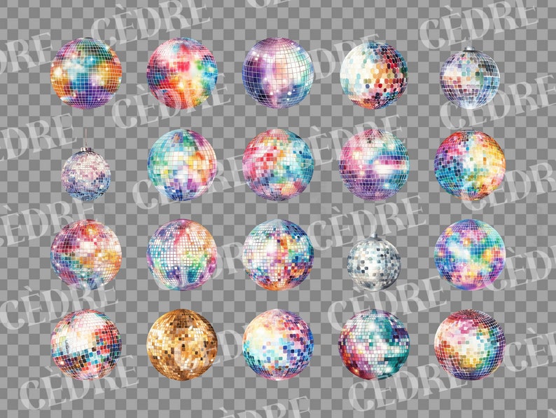 Watercolor Shimmering Disco Ball Clipart, Holographic Groovy Disco ...