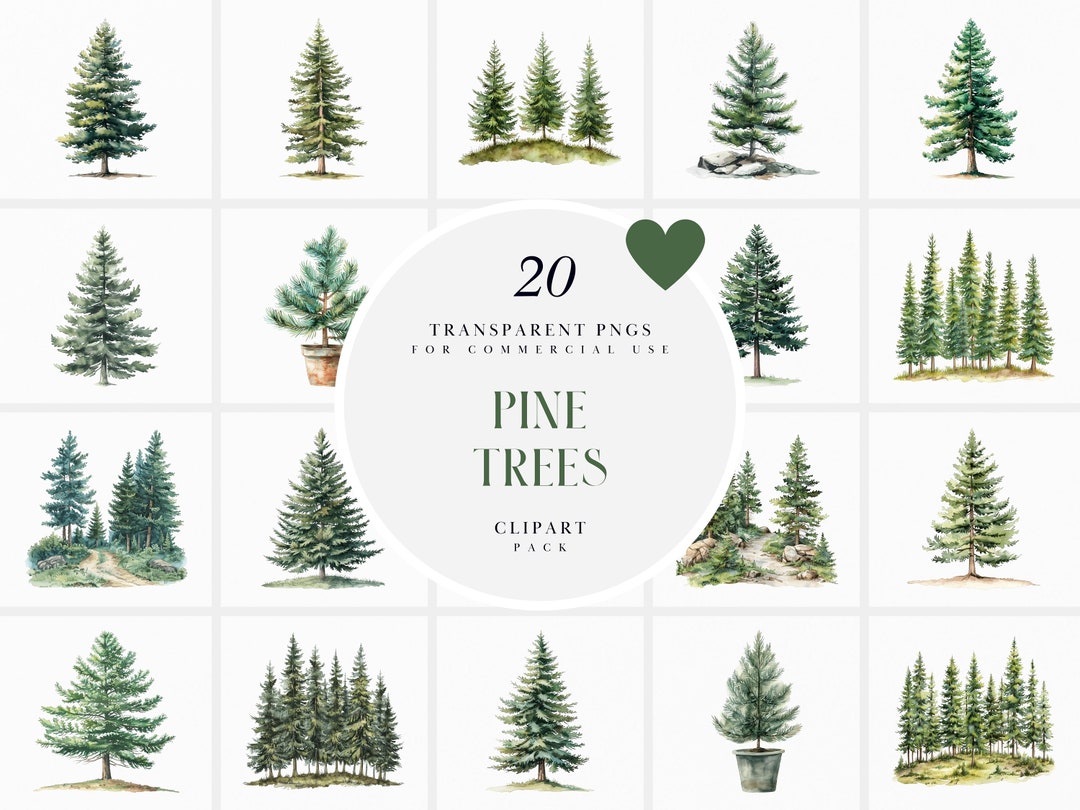 Watercolor Pine Tree Clipart, Green Pine Trees Clipart, Pine Forest ...