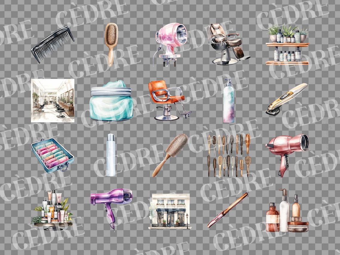 Watercolor Hair Salon Clipart, Hair Salon Elements Clipart ...