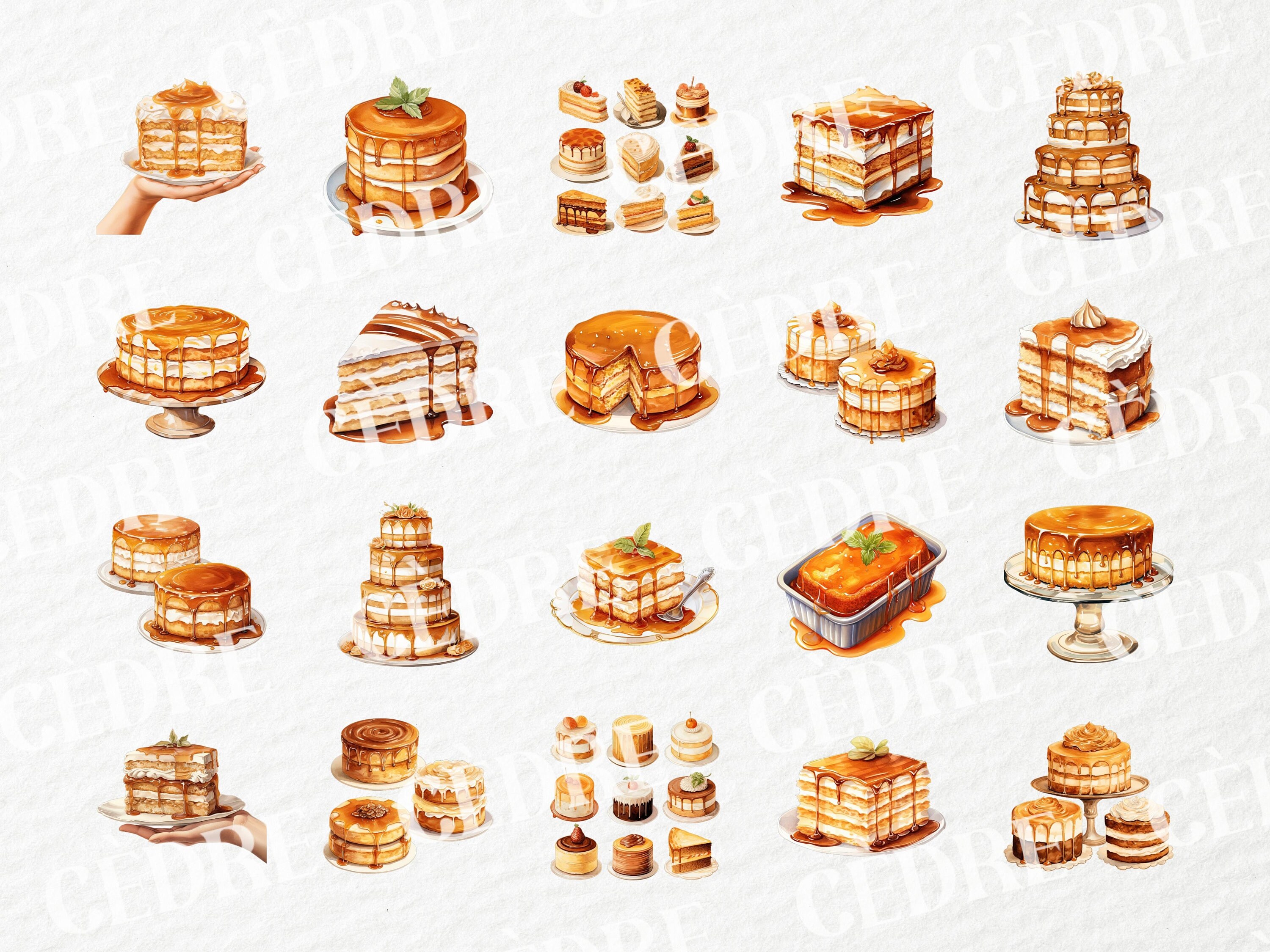 Watercolor Caramel Cake Clipart Birthday Caramel Cakes - Etsy