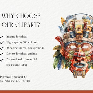 Watercolor Aztec Mask Clipart, Aztex Masks Clipart, Mayan Mask Clipart ...