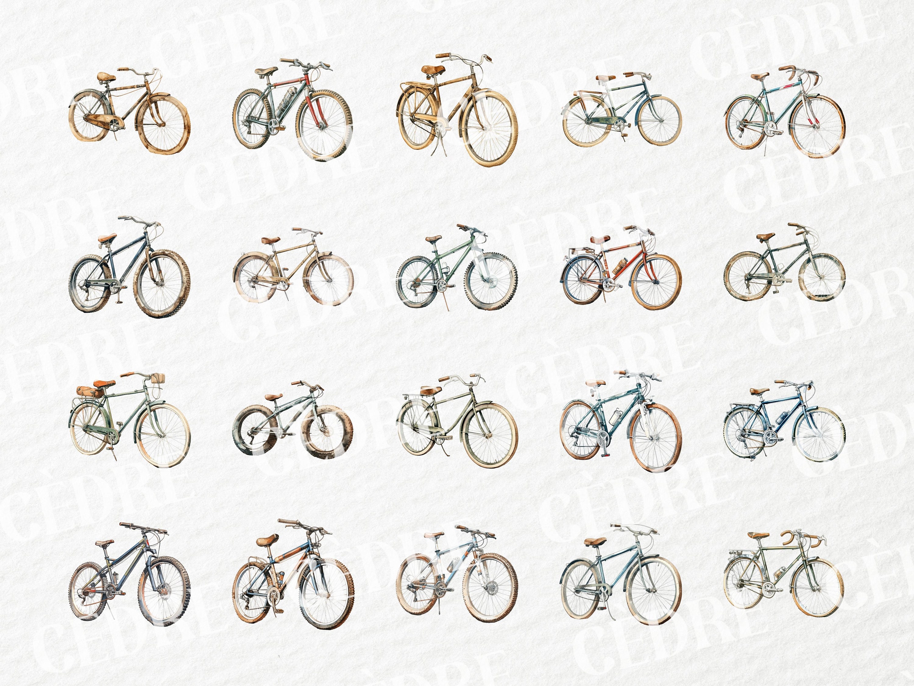 Watercolor Heavy Duty Bicycles Clipart, Mountain Bikes Clipart, BMX ...