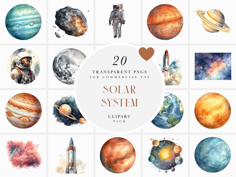 Watercolor Outer Space Clipart, Planets Clipart, Solar System Clipart ...