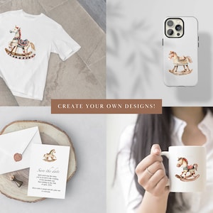 Watercolor Rocking Horse Clipart, Wooden Rocking Horses, Neutral ...