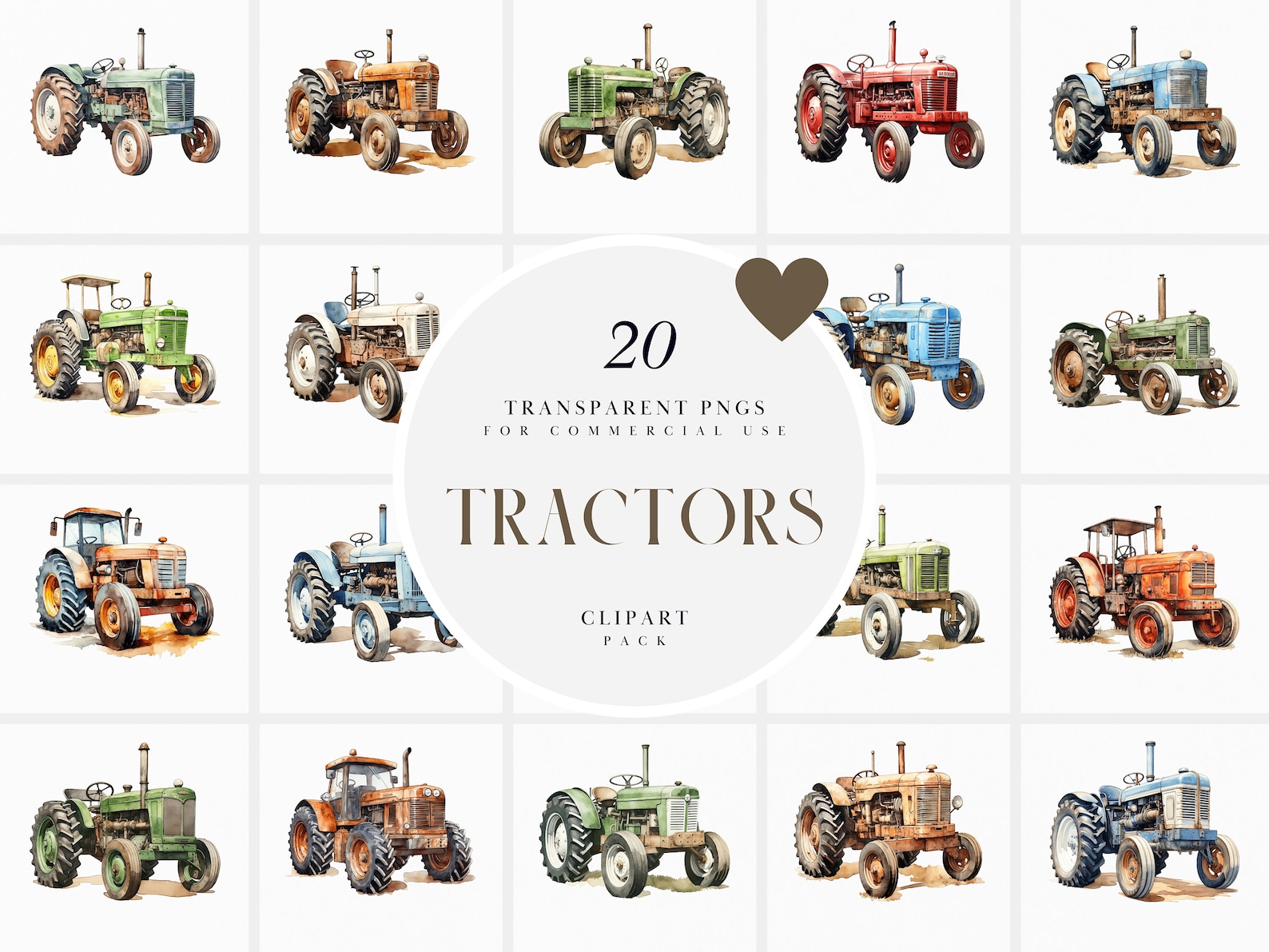 Watercolor Tractor Clipart, Tractors Clipart, Realistic Farm Tractor ...