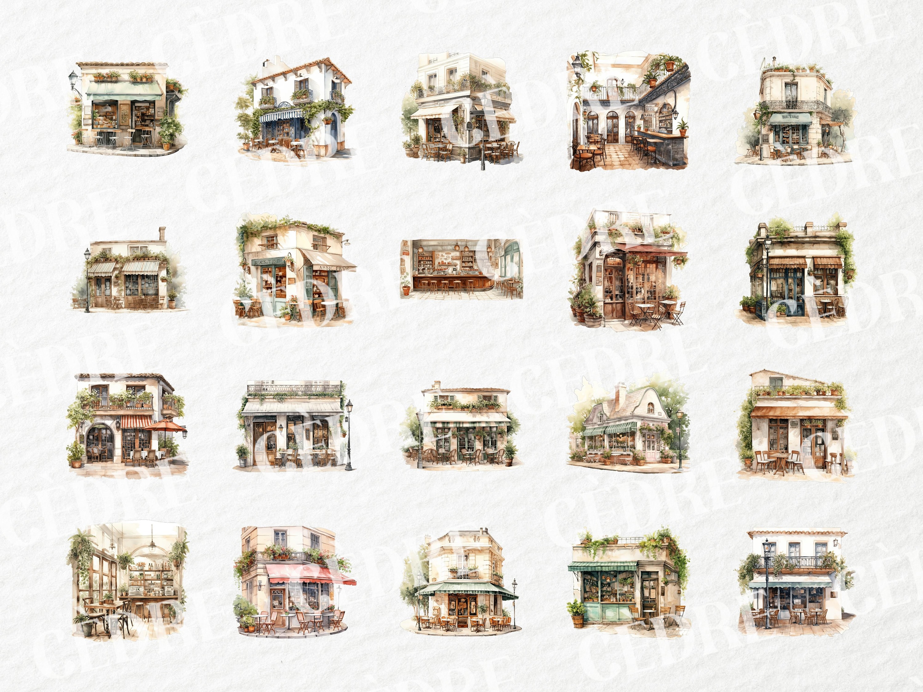 Watercolor European Cafe, French Cafes Clipart, Parisian Coffee Shop ...