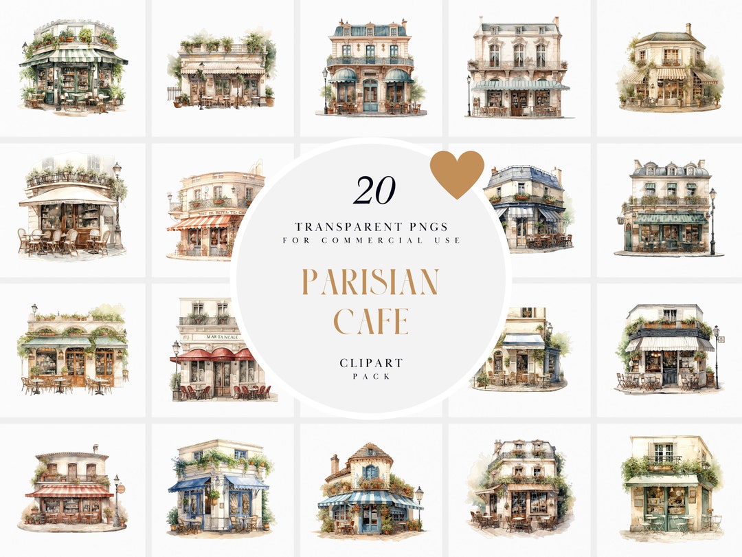 Watercolor Parisian Cafe, Coffee Cafes Clipart, Parisian French Shop ...
