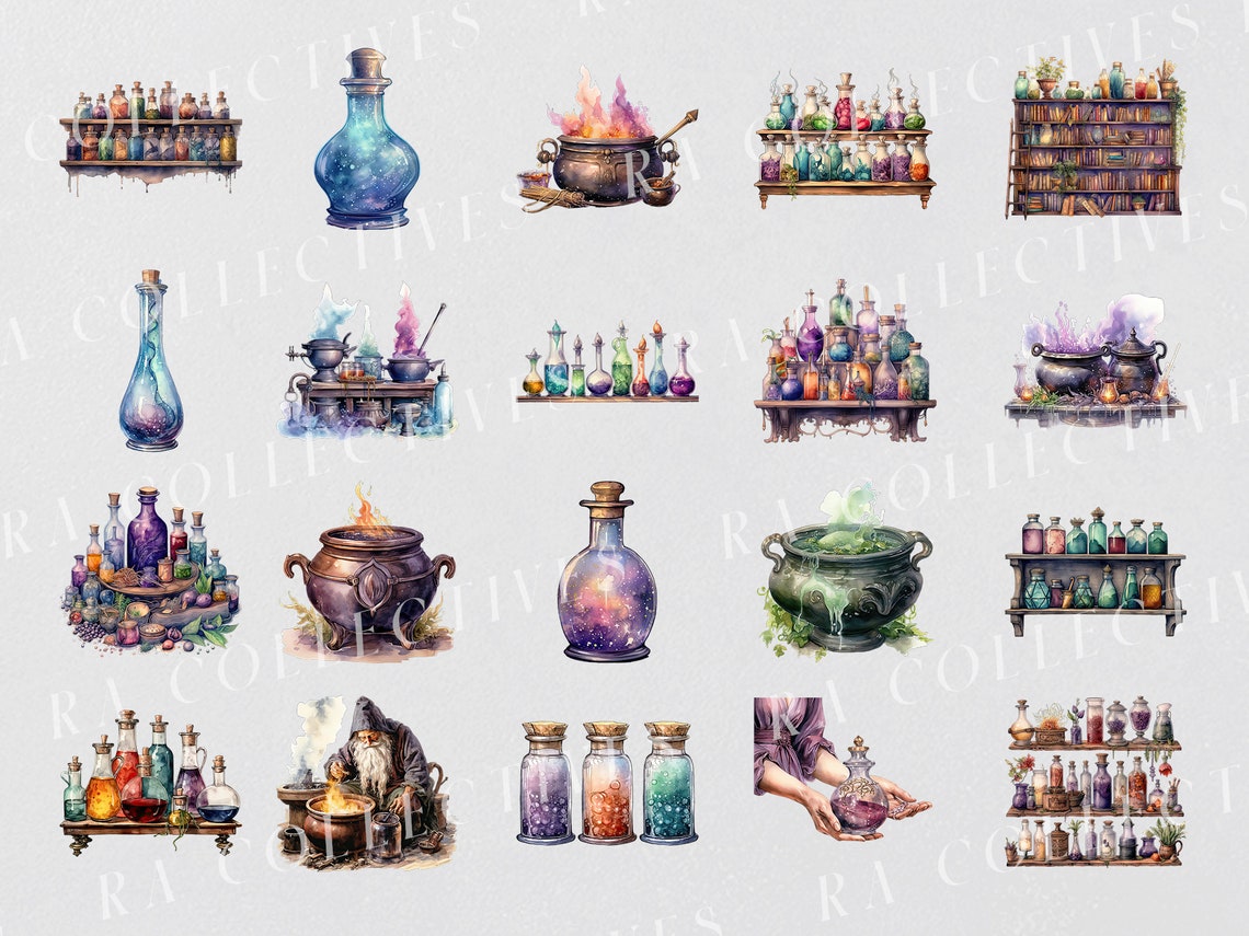 Watercolor Magical Potions Clipart Fantasy Magic Potions - Etsy