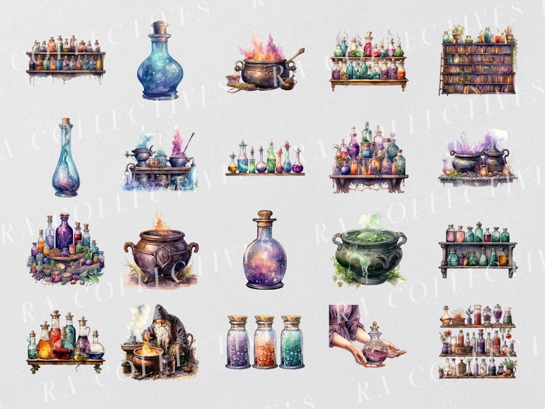 Watercolor Magical Potions Clipart Fantasy Magic Potions - Etsy