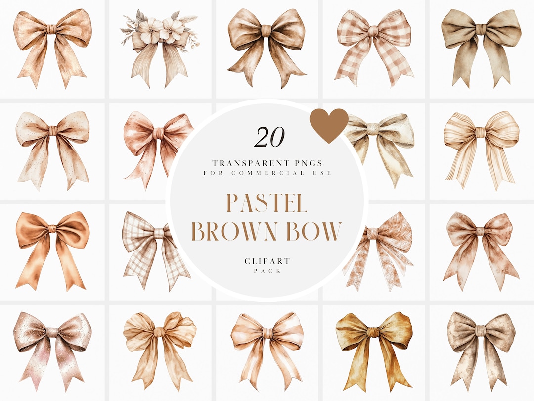 Watercolor Pastel Brown Bow Clipart, Light Brown Bows, Soft Brown ...