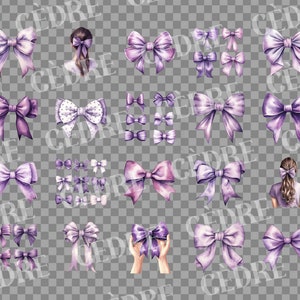 Watercolor Purple Bow Clipart, Hair Bows Clipart, Purple Ribbon Clipart ...