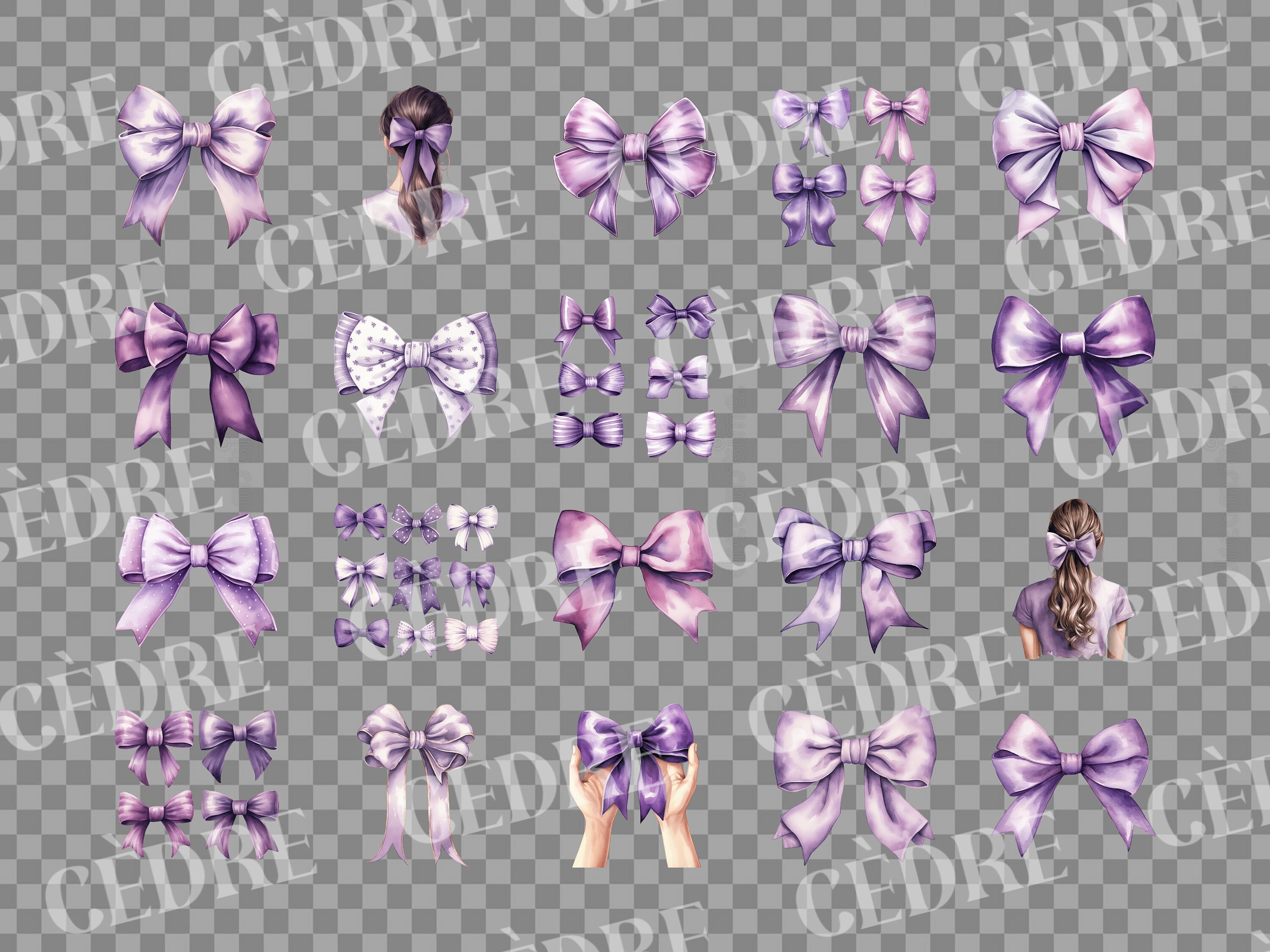 Watercolor Purple Bow Clipart, Hair Bows Clipart, Purple Ribbon Clipart ...