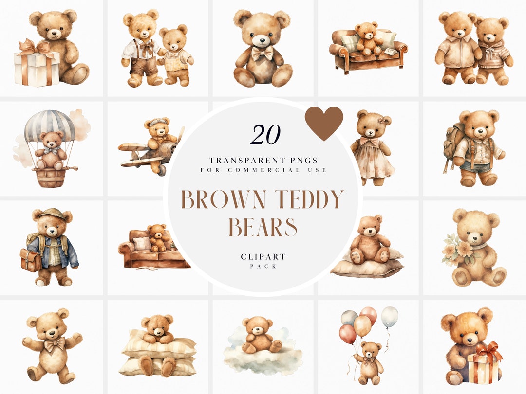 Watercolor Brown Teddy Bears Clipart, Brown Nursery Teddy Bear Clipart ...