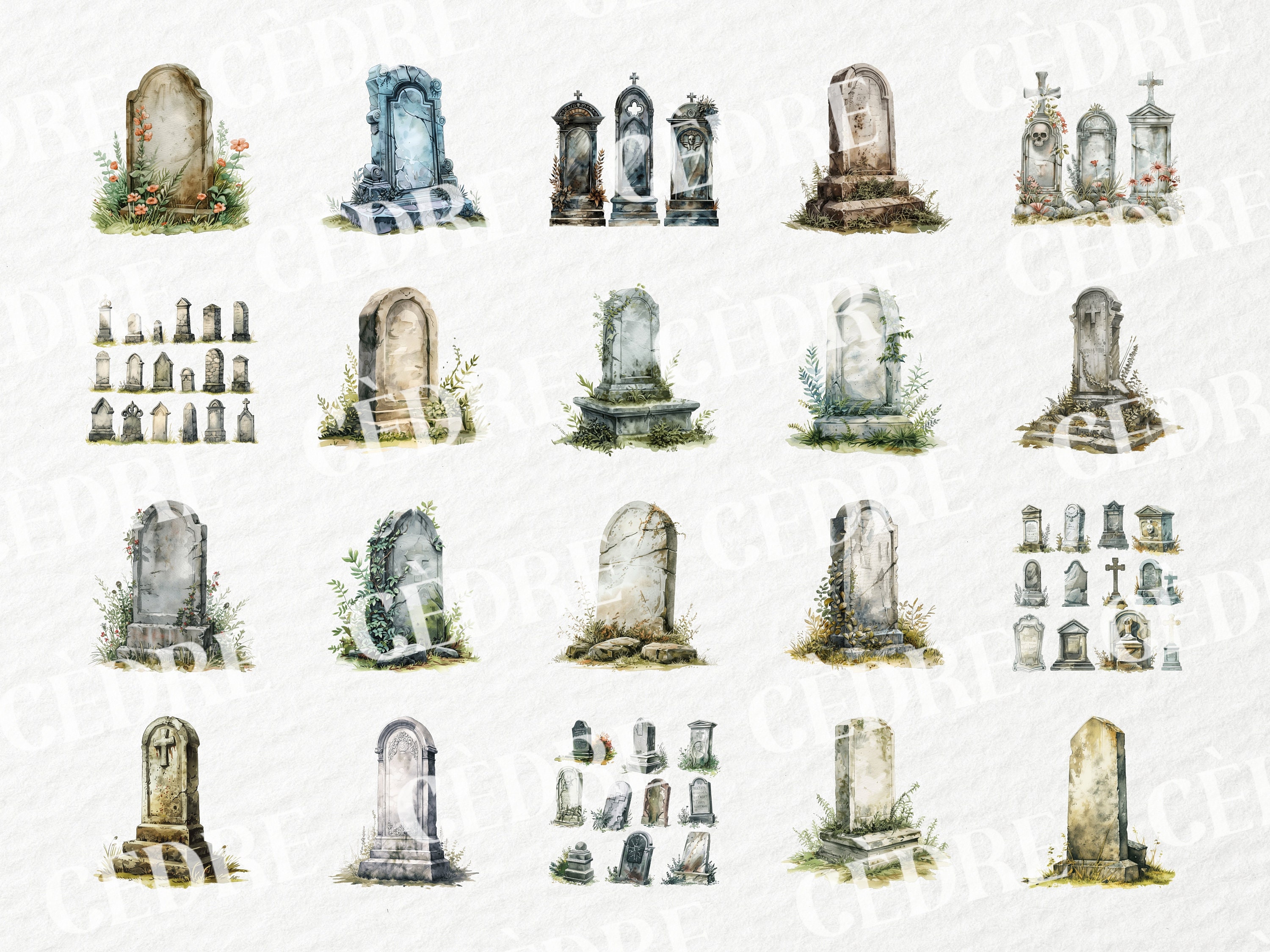 Watercolor Tombstone Clipart, Tombstones Clipart, Grave Graveyard ...