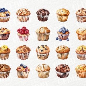 Watercolor Muffin Clipart, Freshly Baked Muffins Clipart, Blueberry ...