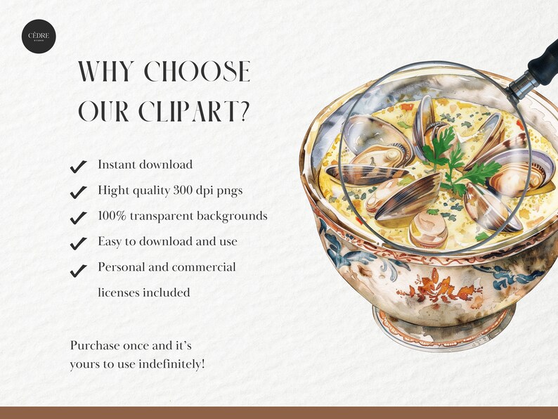 Watercolor Clam Chowder Soup Clipart, Cozy Clam Chowder Clipart ...