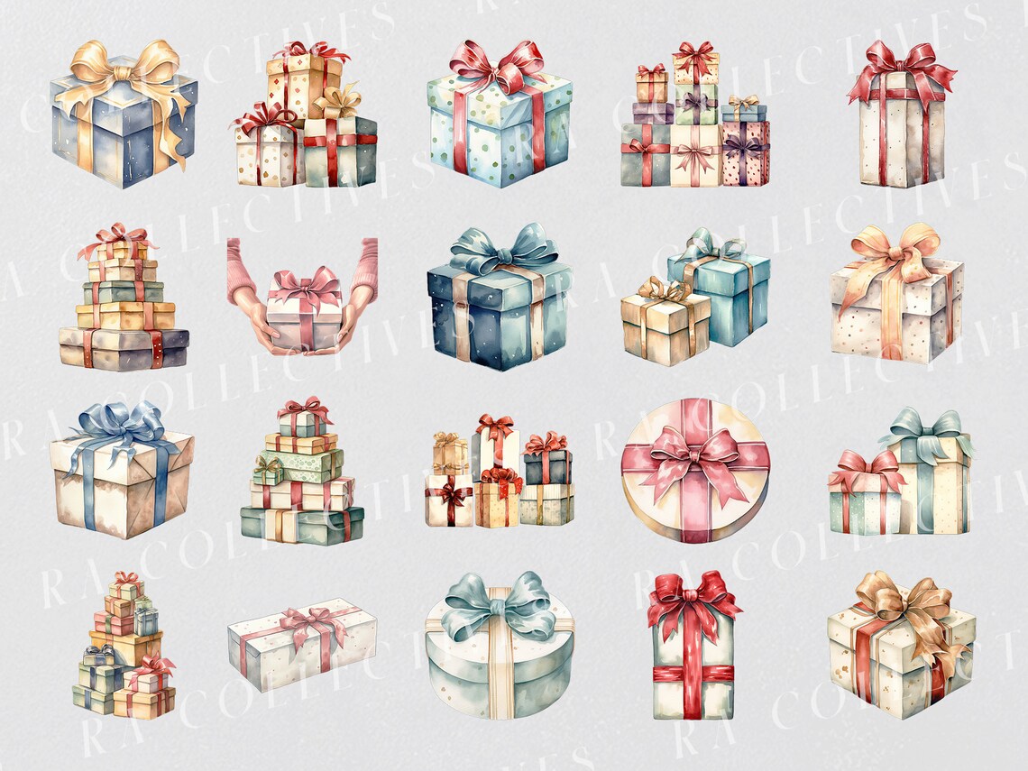 Watercolor Gift Box Clipart, Gift Boxes Present Clipart, Birthday ...