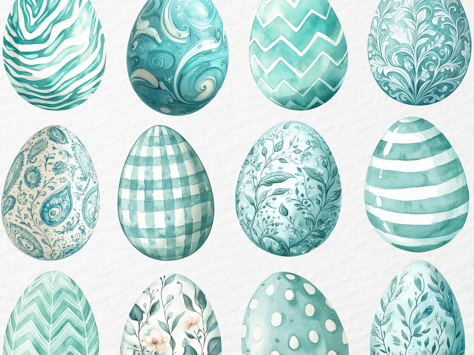 Watercolor Teal Easter Eggs Clipart, Pastel Spring Basket Decor, Mint ...