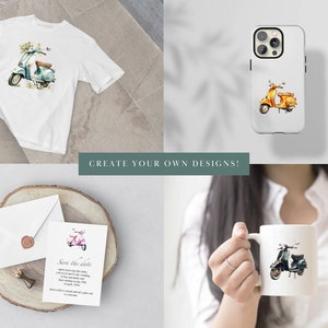 Watercolor Vespas Clipart, Italian Vespa Clipart, Electric Scooter ...