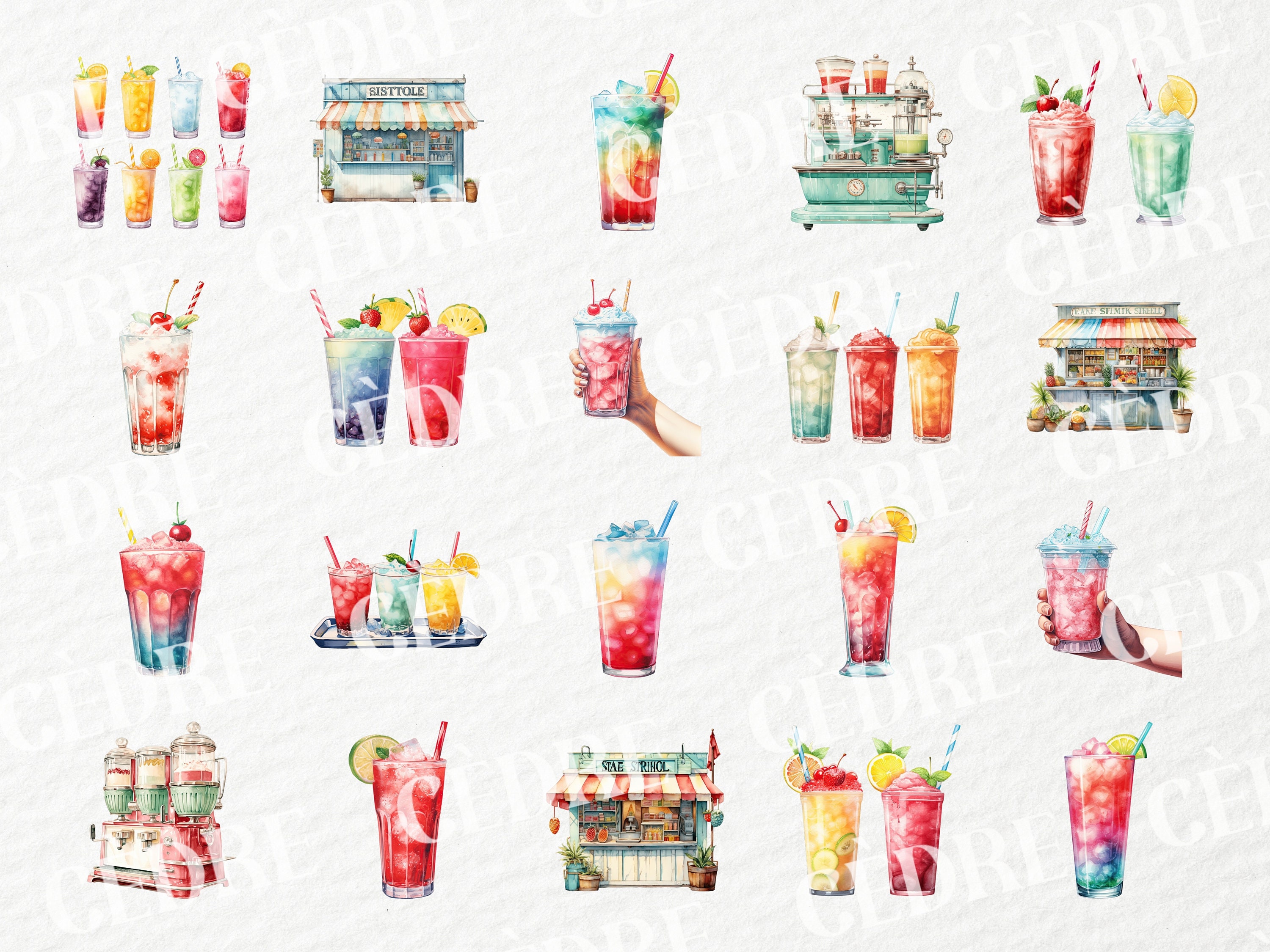 Watercolor Ice Slushie Clipart, Refreshing Slushy Clipart, Summer ...