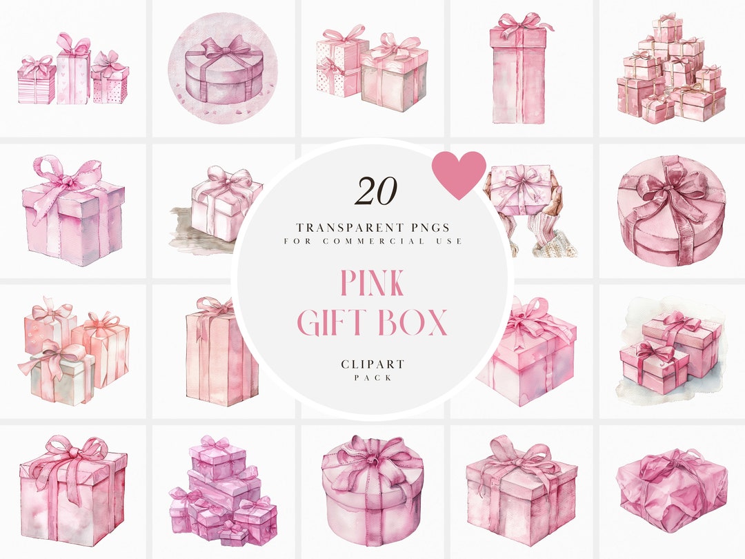 Watercolor Pink Gift Box Clipart, Pink Present Clipart, Wrapped Gift ...