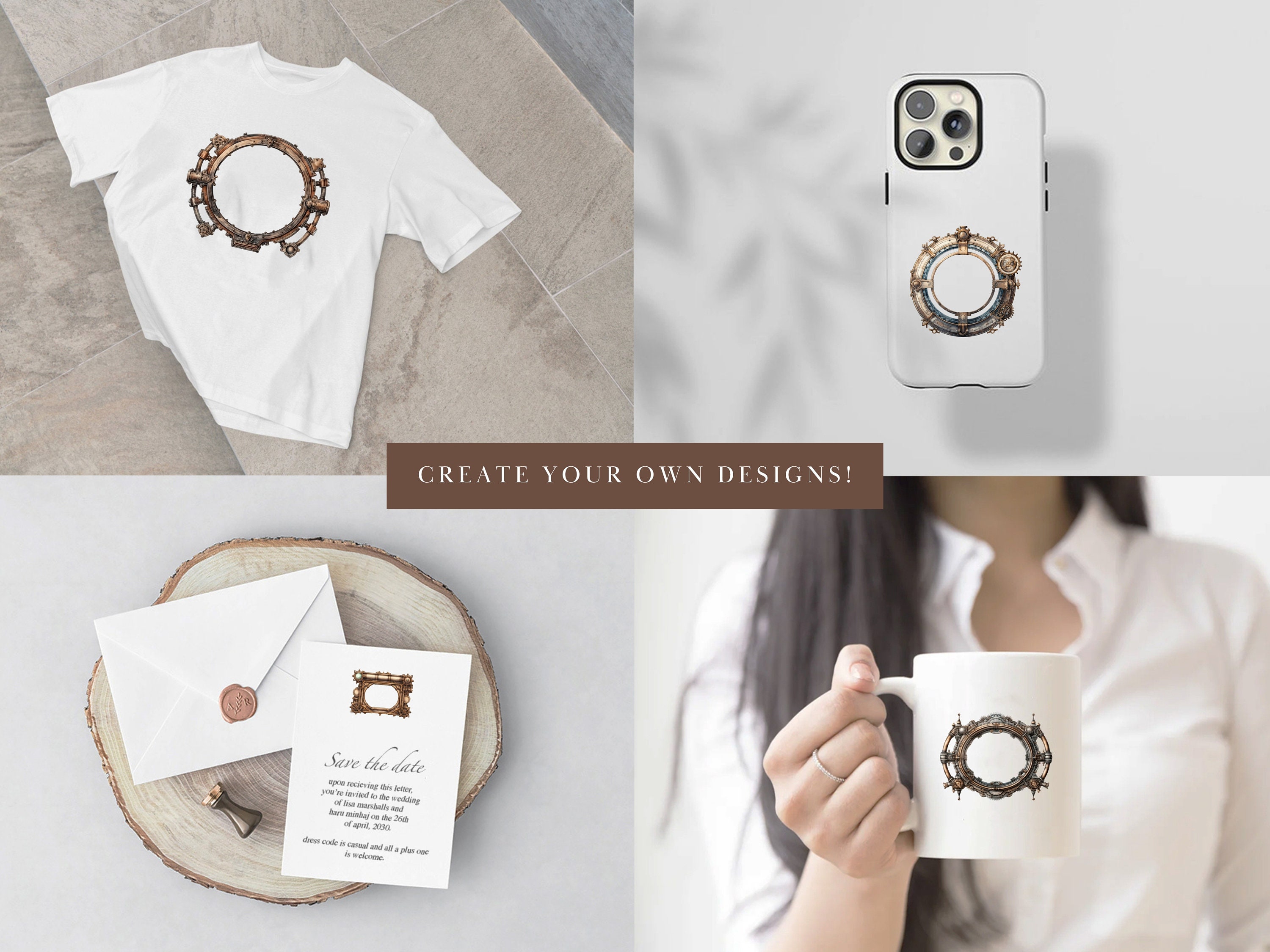 Watercolor Mechanical Frame Clipart, ,mechanic Frames Clipart, Rusty ...