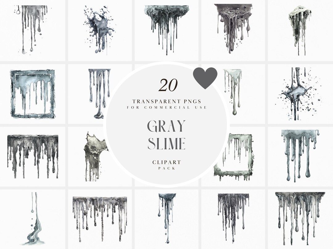 Watercolor Gray Slime Clipart, Dripping Slime Clipart, Slime Drip ...