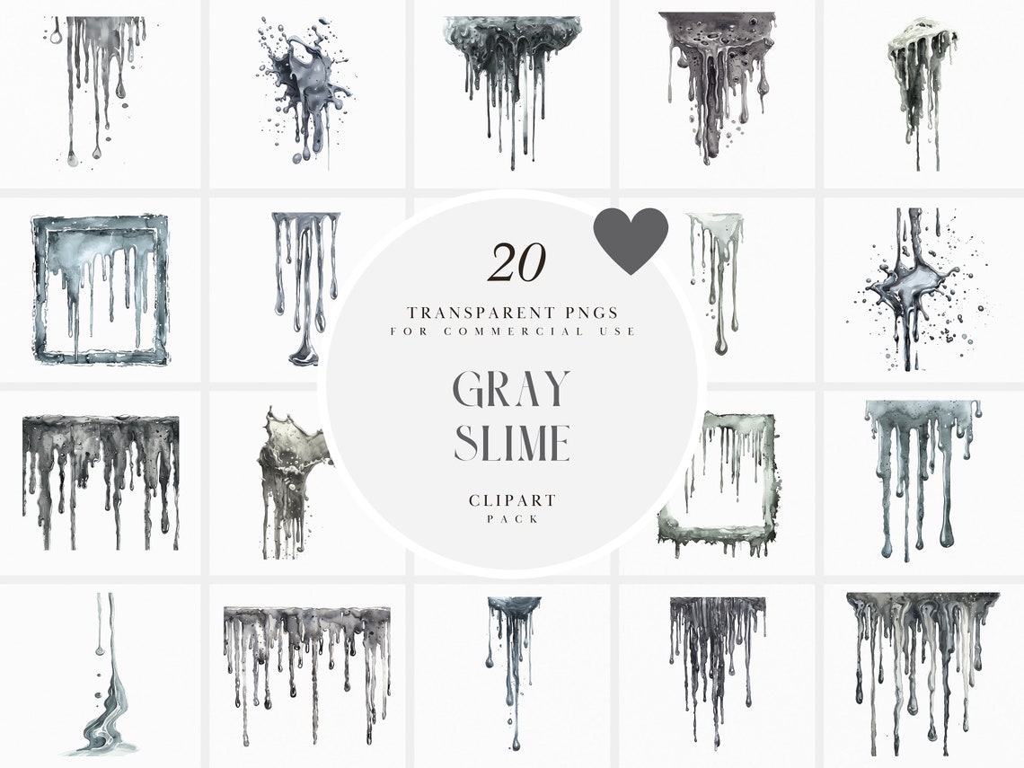Watercolor Gray Slime Clipart, Dripping Slime Clipart, Slime Drip ...