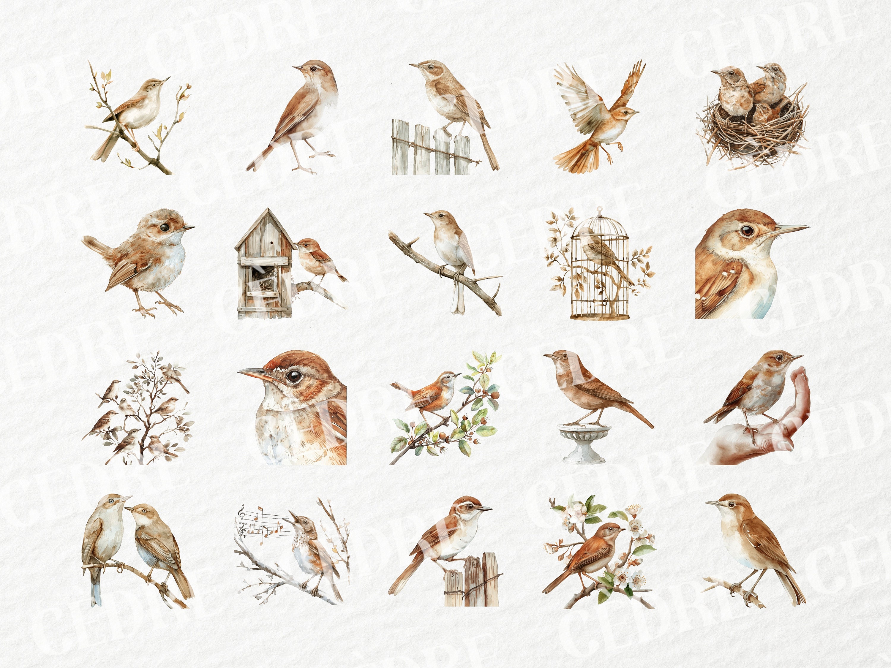 Watercolor Common Nightingale Clipart, Baby Nightingale Bird, Singing ...