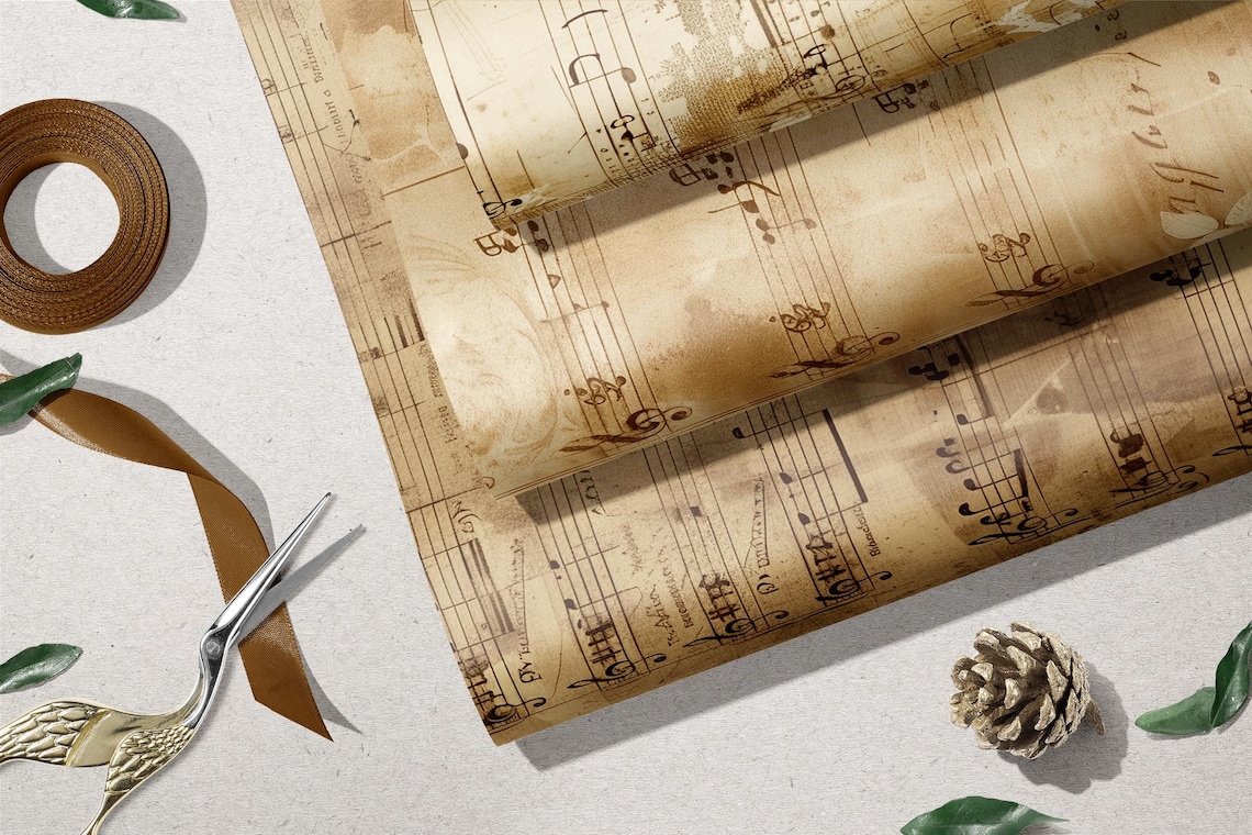 Aged Music Sheets Digital Papers, Stained Old Musical Paper Digital ...