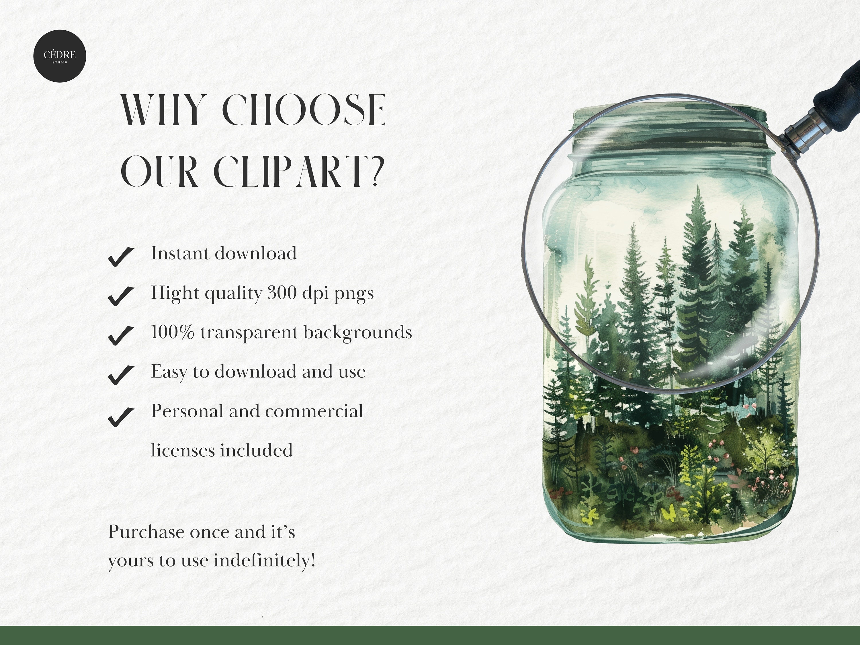 Watercolor Woods in Jar Clipart, Woodland Forest Jar Clipart, Pine ...