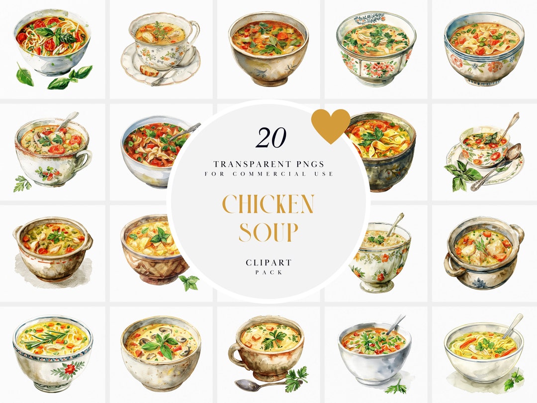 Watercolor Chicken Soup Clipart, Chicken Noodle Soup Clipart, Chicken ...