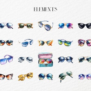 Watercolor Sunglasses Clipart, Stylish Summer Eyewear, Beach Holiday ...