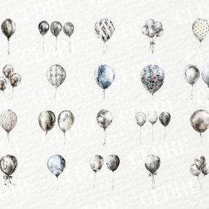 Watercolor Silver Balloon Clipart, Silver Balloons Clipart, Birthday ...