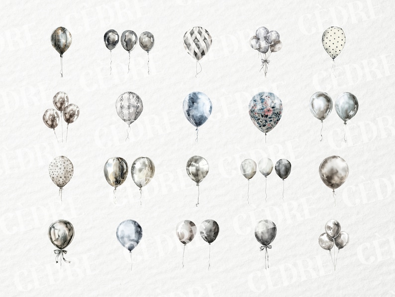 Watercolor Silver Balloon Clipart, Silver Balloons Clipart, Birthday ...