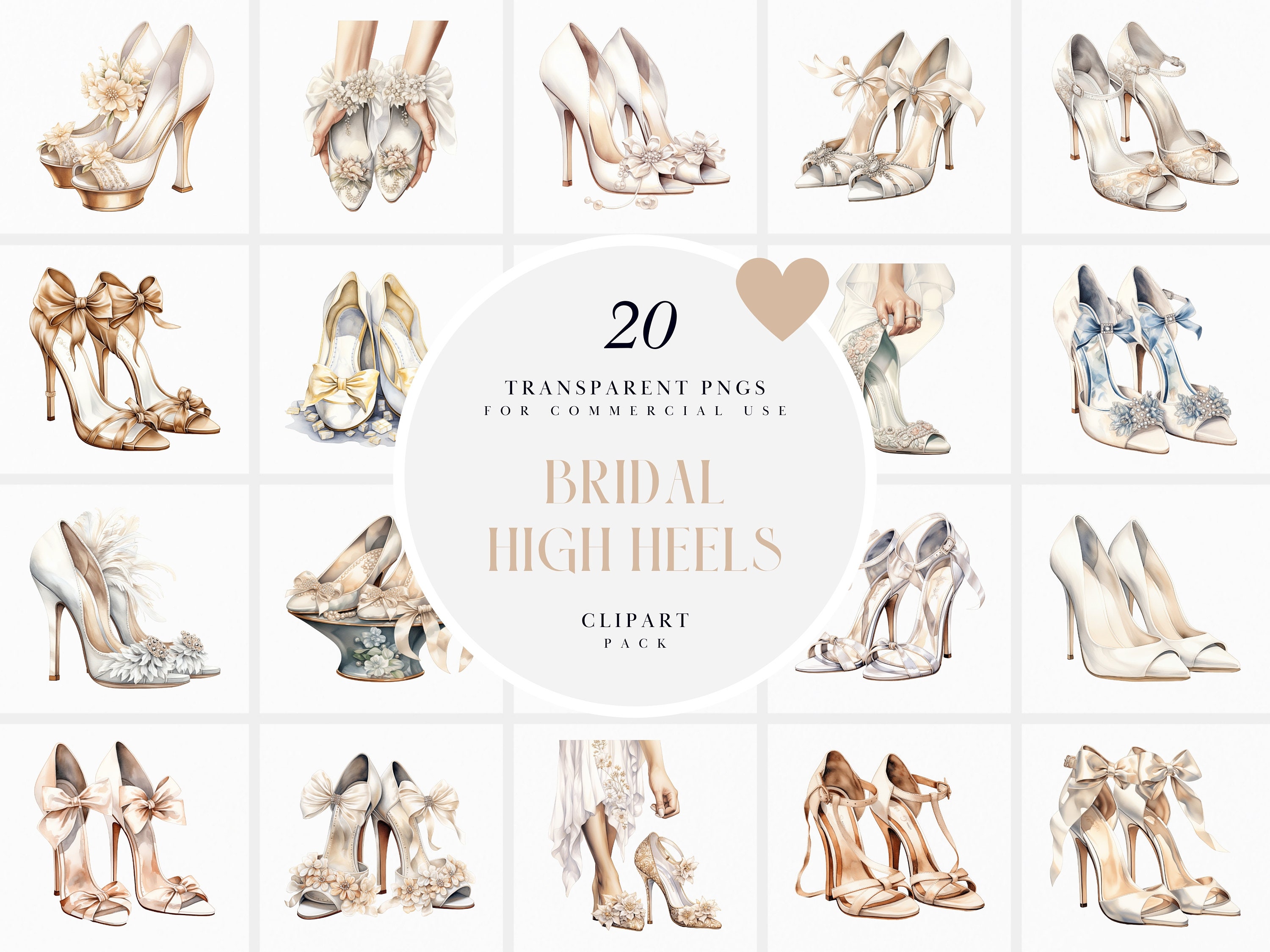 Watercolor Bridal High Heels Clipart, Pastel Bridal Heels Clipart ...