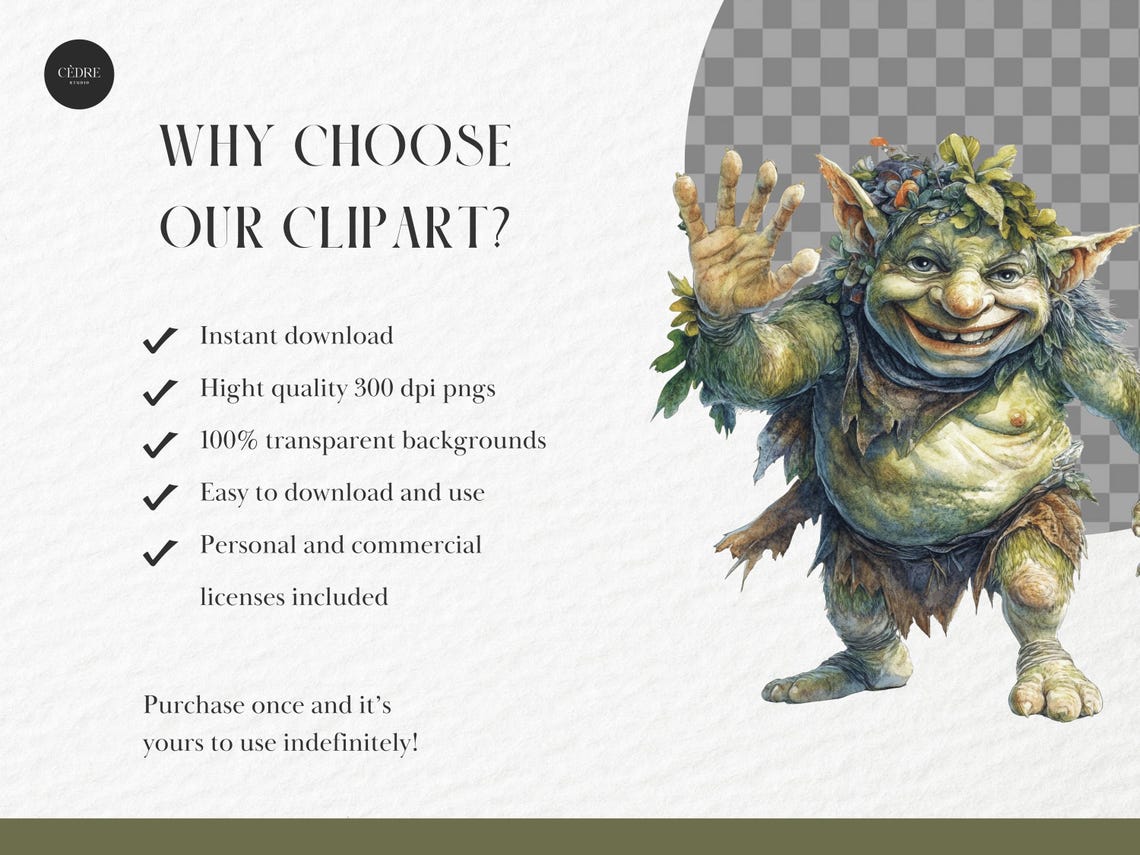 Watercolor Troll Clipart, Scandinavian Fantasy Creature, Fairytale ...