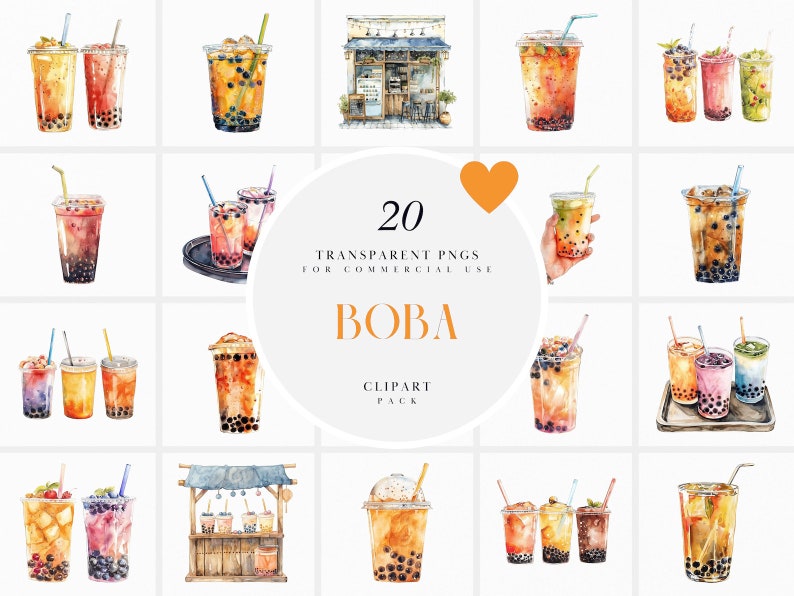 Watercolor Boba Tea Clipart, Bubble Tea Clipart, Boba Drink Clipart ...