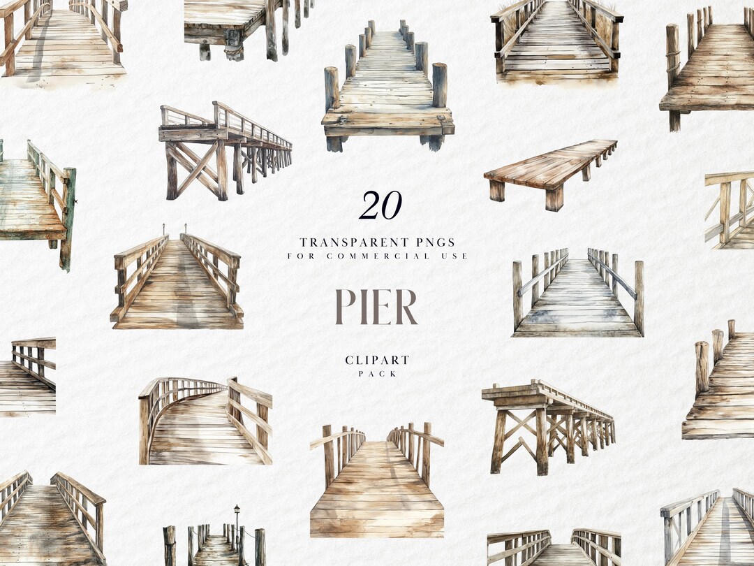 Watercolor Wooden Pier Clipart, Rustic Boardwalk, Seaside, Lake Path by ...