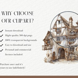 Watercolor Medieval Town Clipart, European Towns Clipart, Middle Ages ...