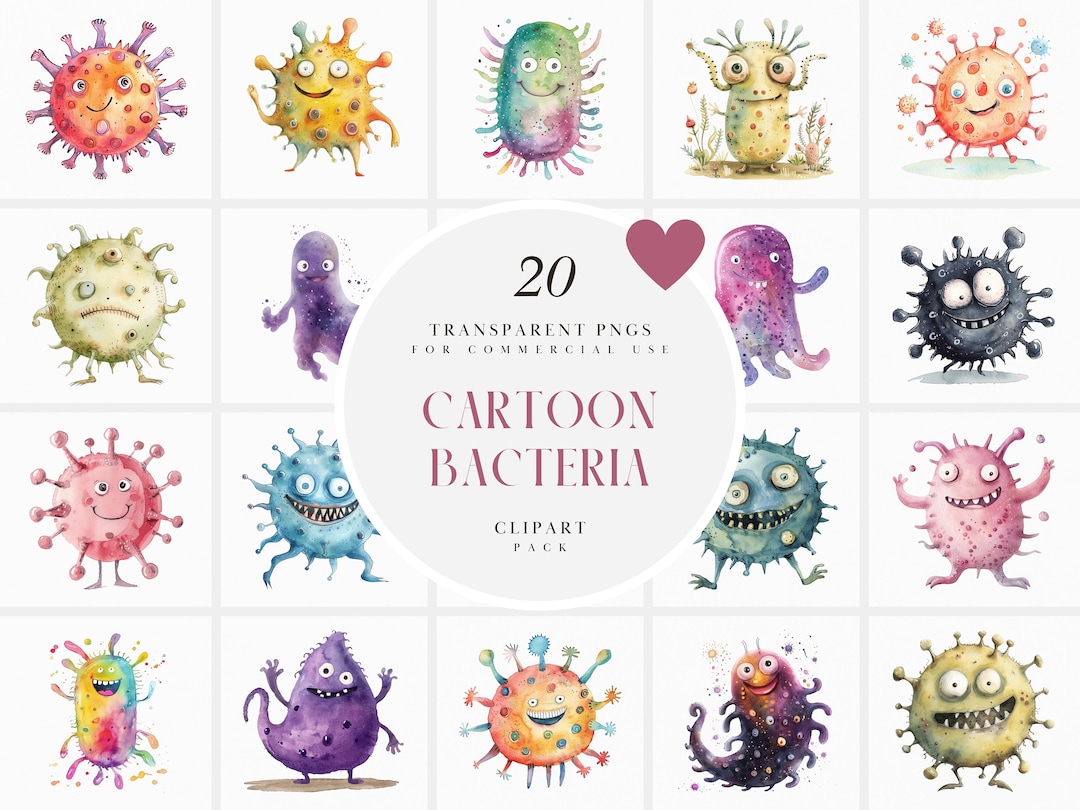 Watercolor Cartoon Bacteria Characters, Cute Germs Drawing, Kids ...