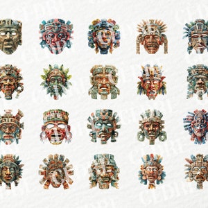 Watercolor Aztec Mask Clipart, Aztex Masks Clipart, Mayan Mask Clipart ...