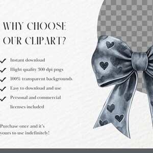 Watercolor Gray Bow Clipart, Gray Bows Clipart, Grey Ribbon Clipart ...