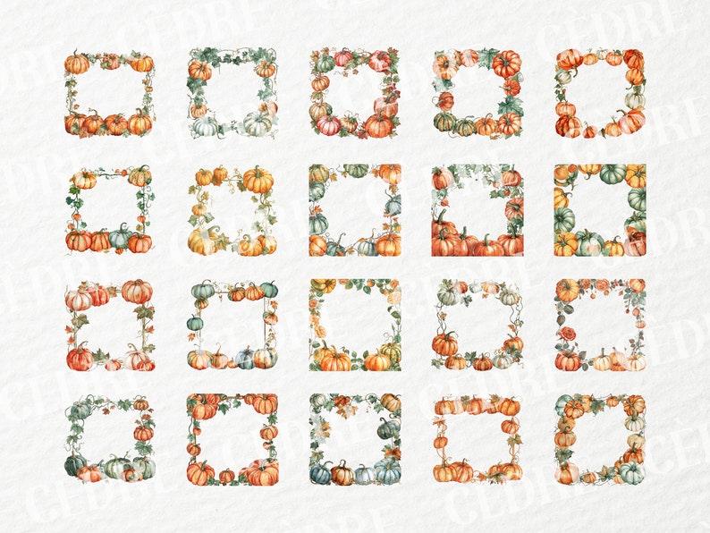 Watercolor Square Pumpkin Frame Clipart, Pumpkin Squared Frame Clipart ...